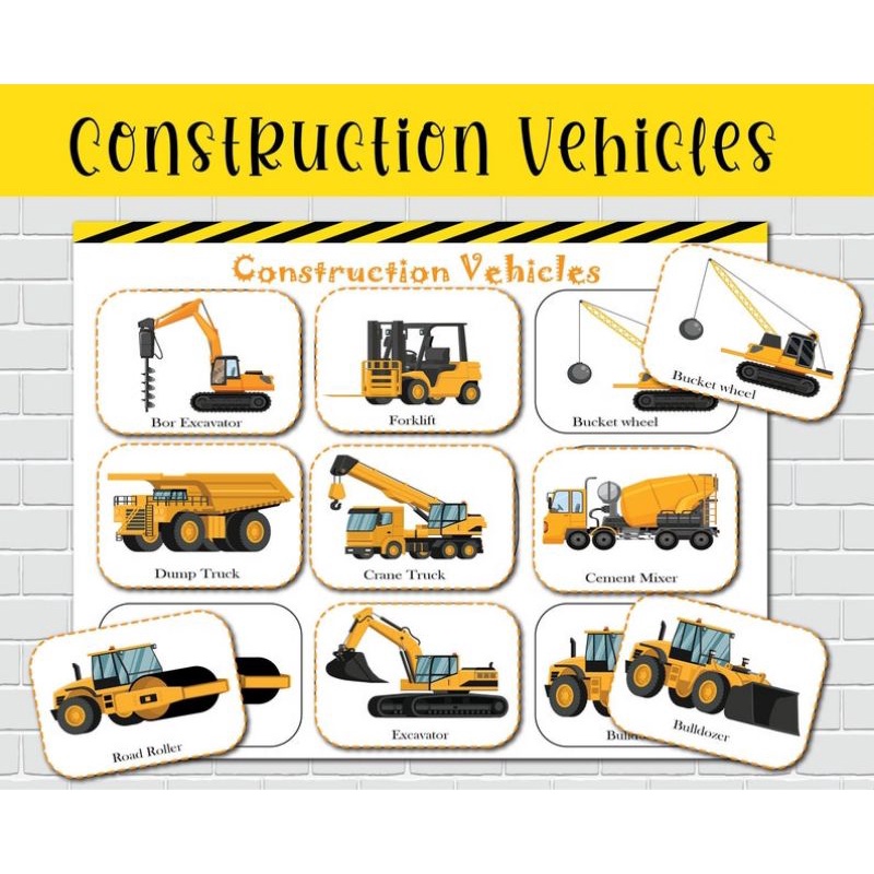 Construction Vehicle Matching Card / Matching Game for kids / Matching ...