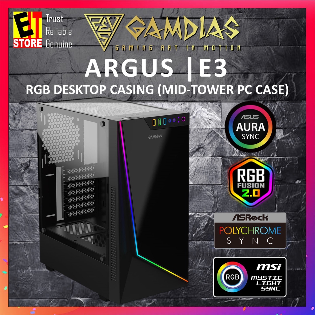 GAMDIAS ARGUS E3 RGB DESKTOP CASING (MID-TOWER PC CASE) | Shopee ...