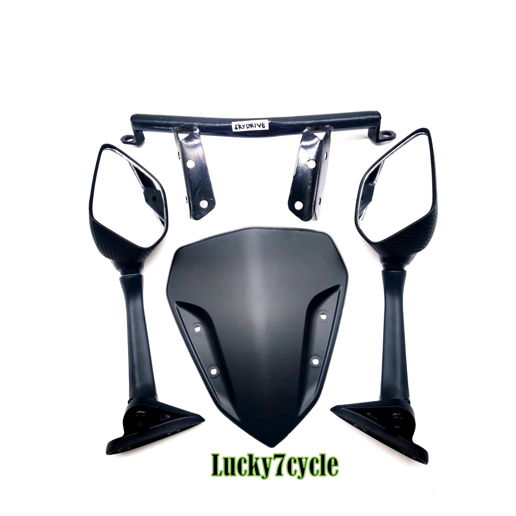 Black VISOR with Side Mirror and Bracket (3in1) for AEROX/MIO/CLICK V1 ...