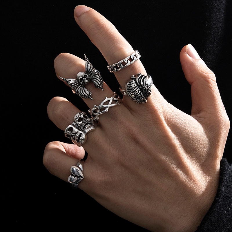 2022 New 7Pcs Fashion Retro Scorpion Fangs Poker Combination Ring Gothic Punk Jewelry Set Hip ...