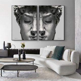 Retro Renaissance David Solid Sculpture Canvas Paintings Half A Face ...