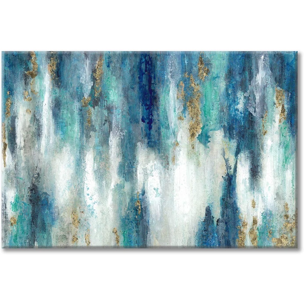 Teal Abstract Painting Wall Art: Cream and Teal Mixed Media Canvas ...