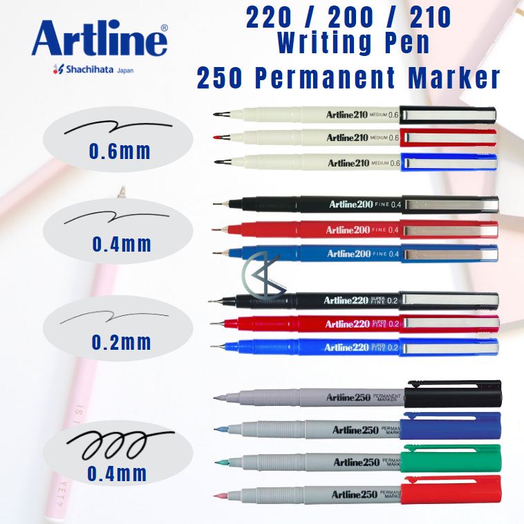 Artline 220 / 200 / 210 Writing Pen / Artline 250 Permanent Marker Pen ...