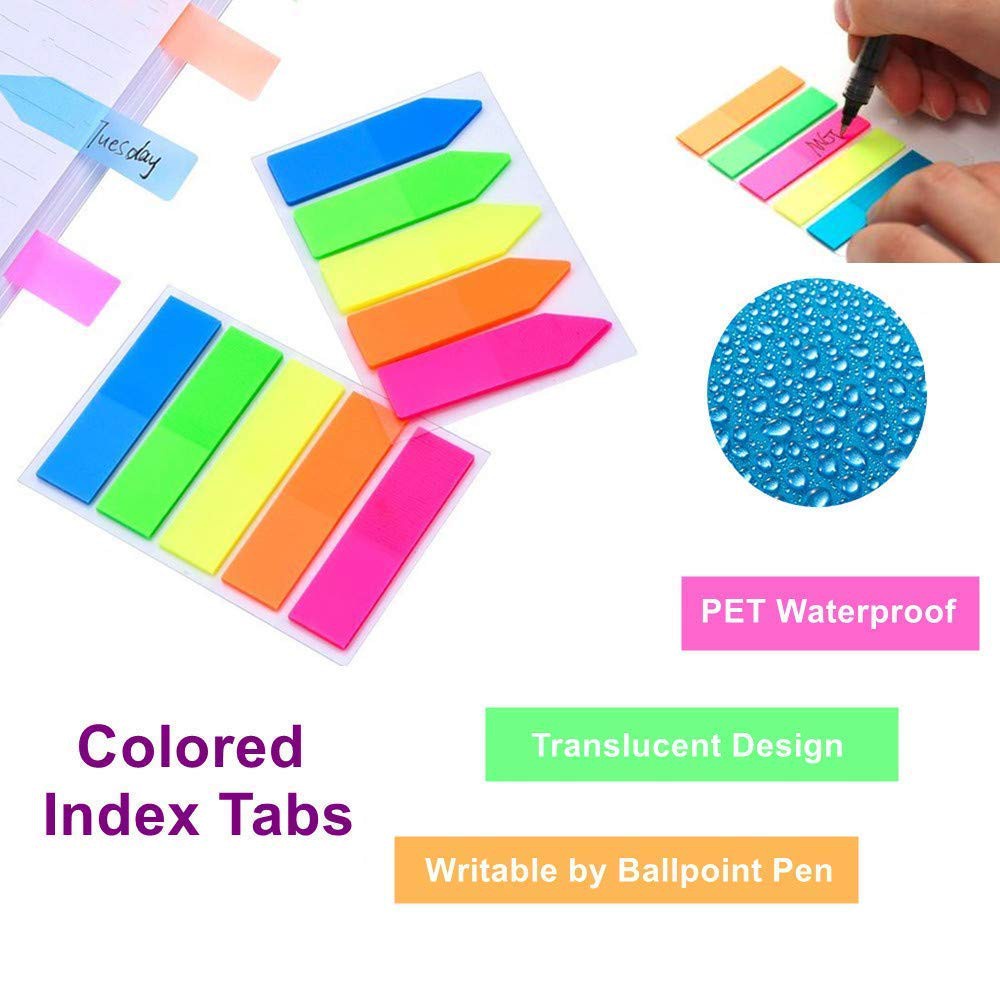 50 Pieces Self-adhesive Page Markers Translucent Neon Colored Index ...