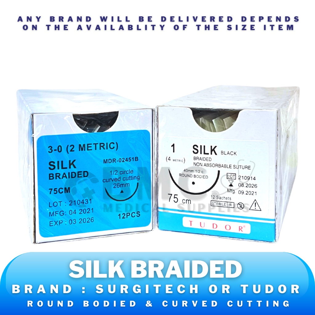 SILK BRAIDED SUTURES - Sutures Silk Cutting /Round 1 BOX - 12 Pieces ...