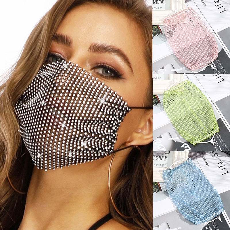 Rhinestone Decorative Face Mask Girl Personality Fishnet Mask Ins Hot ...