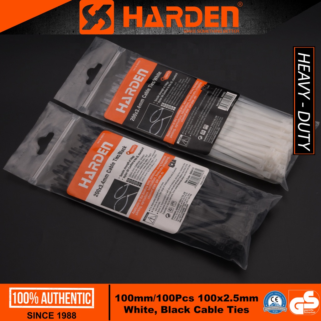 Harden 100, 200, 300mm / 100Pcs X 2.5mmm Cable Ties (Classic) White ...