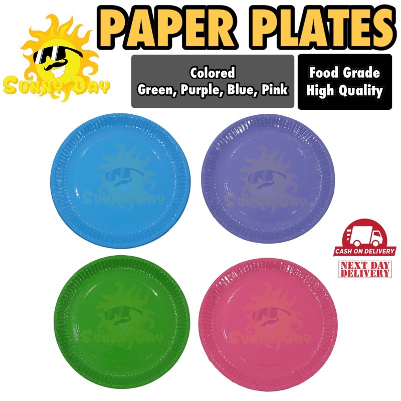 100 pcs. | Colored Paper Plate Party Supplies | Food Meal Box | Spoon ...