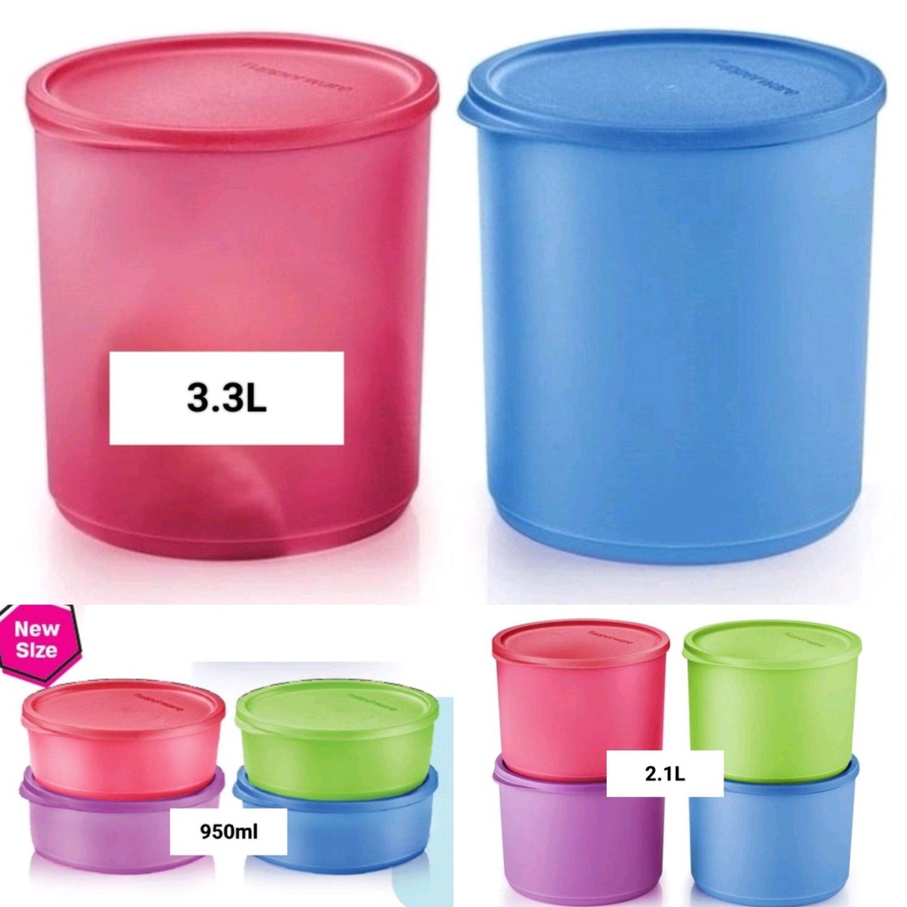 Tupperware Summer Fresh Round Set (1L / 530ML/ 2.1L/ 950ML) with Box bekal tupperware bekas ...