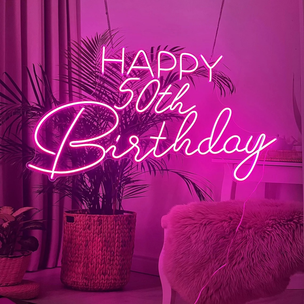 Neon Sign Happy Birthday Custom Neon Sign 50th Birthday Gift Home ...