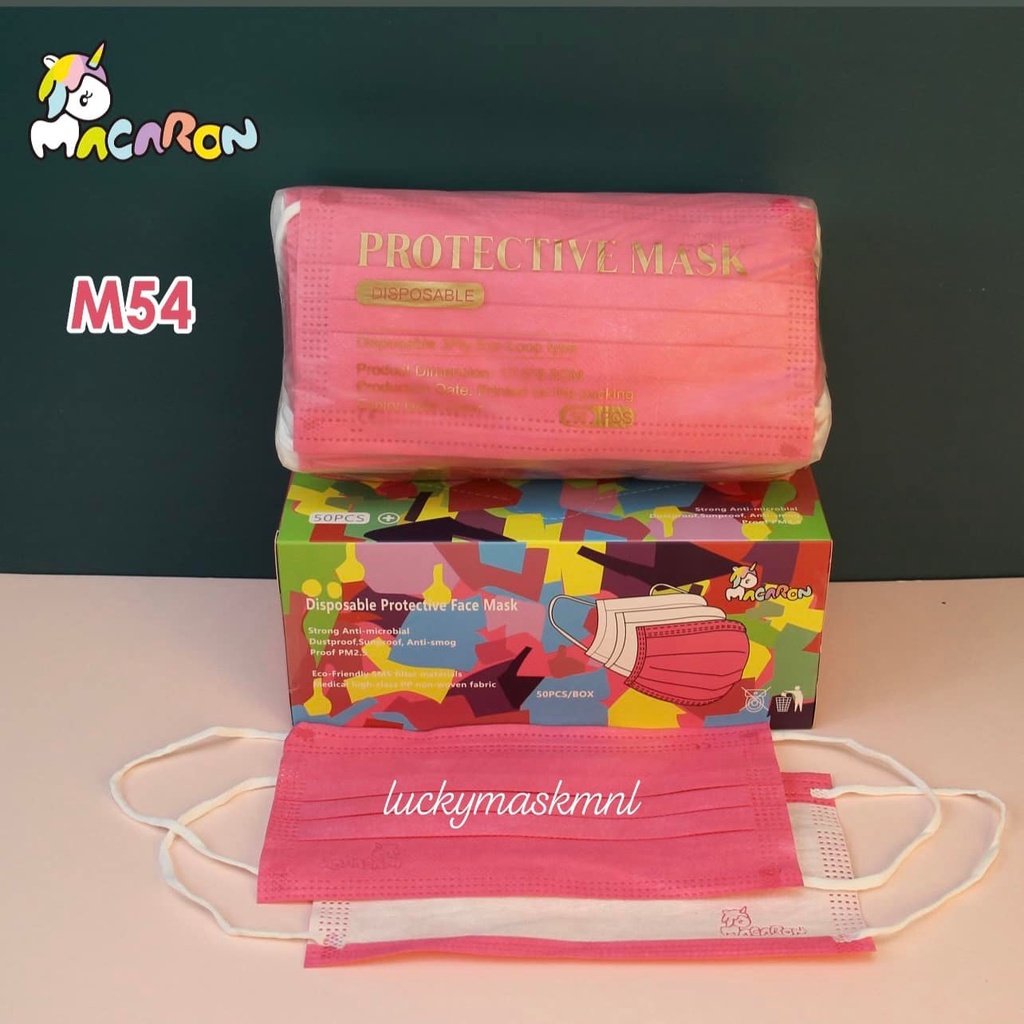 50 PCS MACARON M54 PUNCH PINK Disposable Face Masks EXCELLENT QUALITY ...