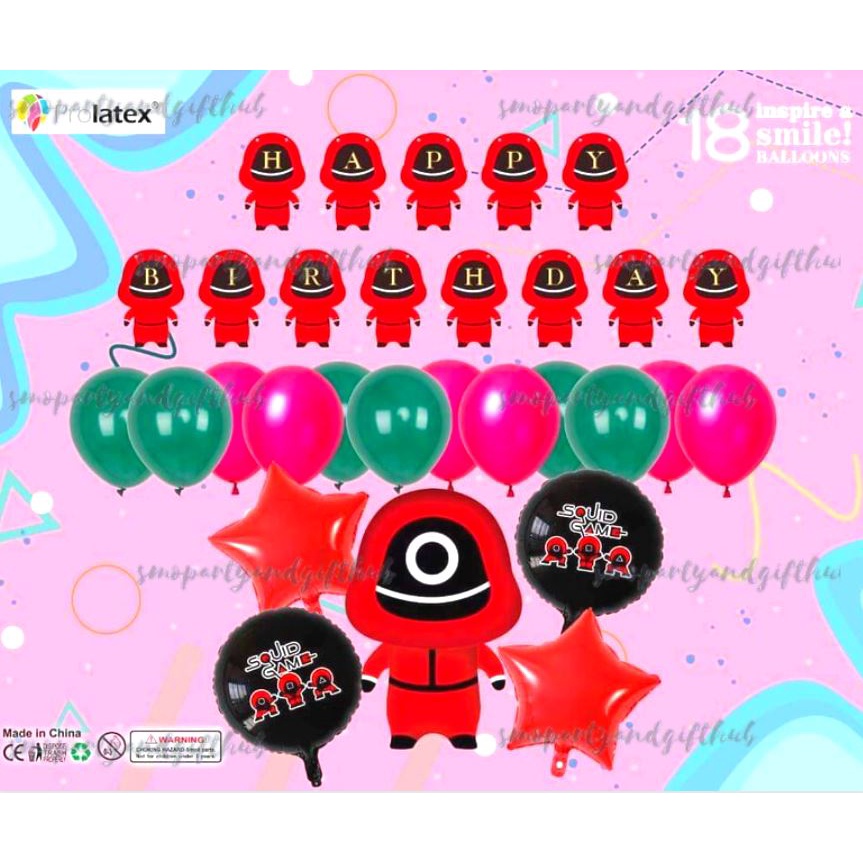 Squid Game Theme: Happy Birthday Balloon Party Set and HBD Banner For ...