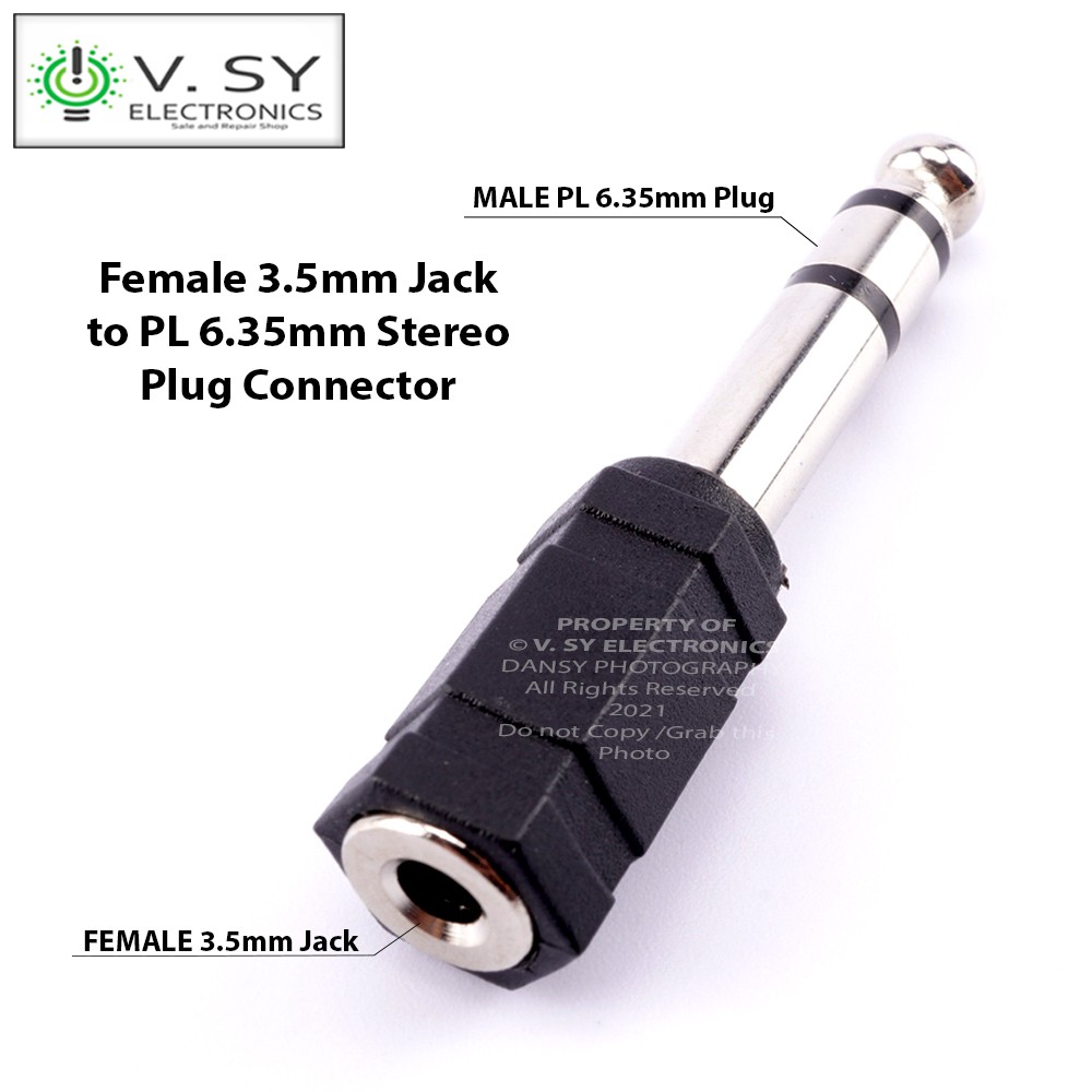 Plastic Female 3.5mm Jack to Male PL 6.35mm TRS Stereo Plug Connector ...