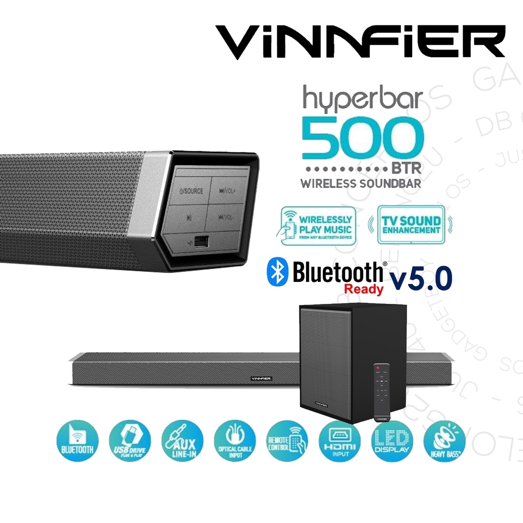 VINNFIER HYPERBAR 500 BTR BLUETOOTH SOUND BAR WITH SUBWOOFER 3D EFFECT ...