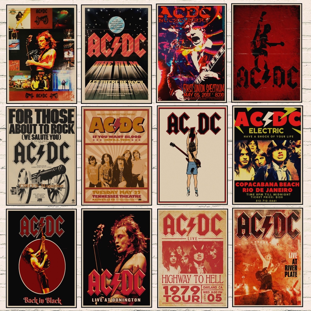 53 Designs AC∕DC Band Retro Poster Rock HomeDecal Art Painting Wall ...