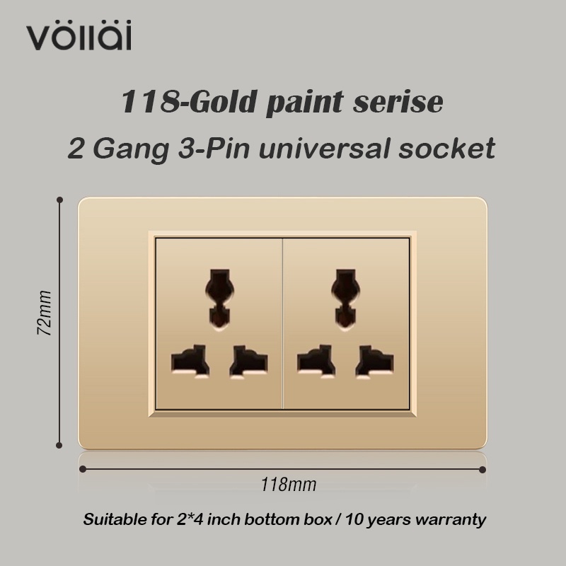 Vollai Gold Wall Switch for Light 15amp Universal Wall Socket Outlet ...