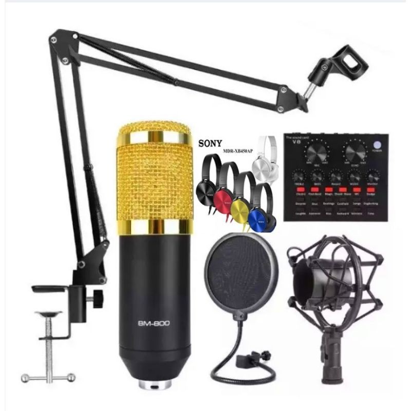 Original BM-800 condenser microphone with v8 soundcard and free headphones | Shopee Philippines