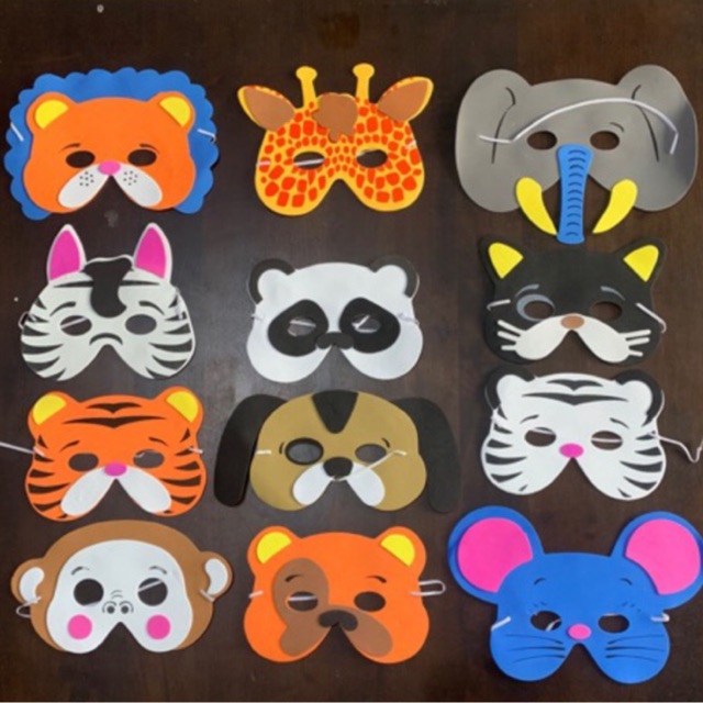 10pcs Safari Animal Party Mask Lion dog cat panda mouse elephant tiger ...