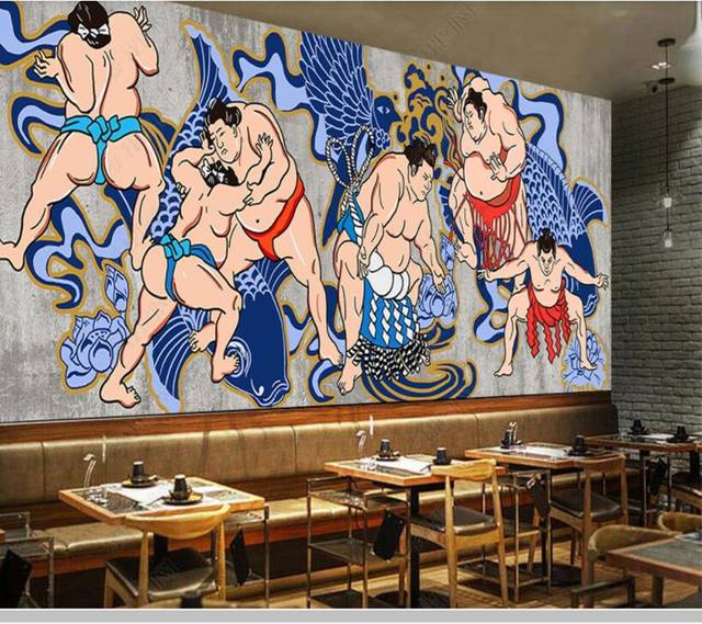 Japanese Sumo retro 3d wallpaper mural,living room bedroom wall papers ...