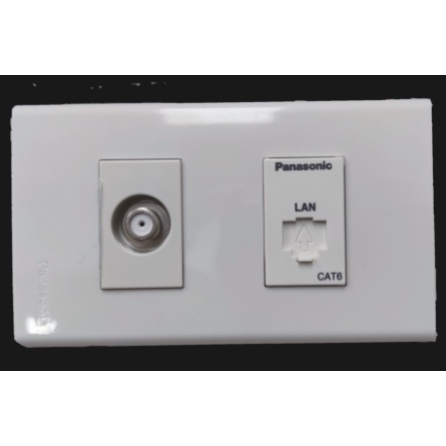PANASONIC 2Gang Data Outlet CAT6 and Cable TV Outlet FType with Plate ...