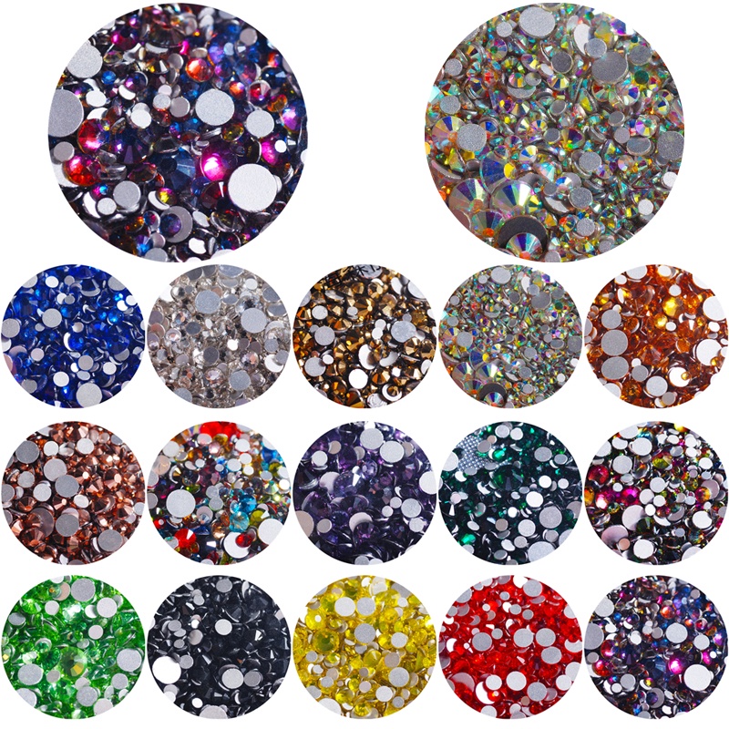 Mix Multi Sizes 1000Pc 15 Popular Color Rhinestones Nails Crystals ...