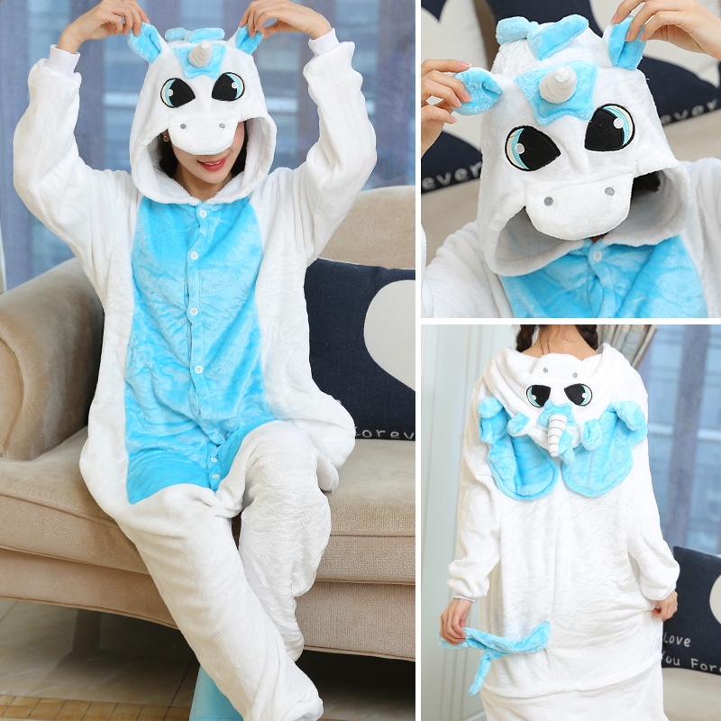 Unisex Kigurumi Unicorn Stitch Panda Pikachu Totoro Tiger Cartoon Flannel Pajamas Women Men ...
