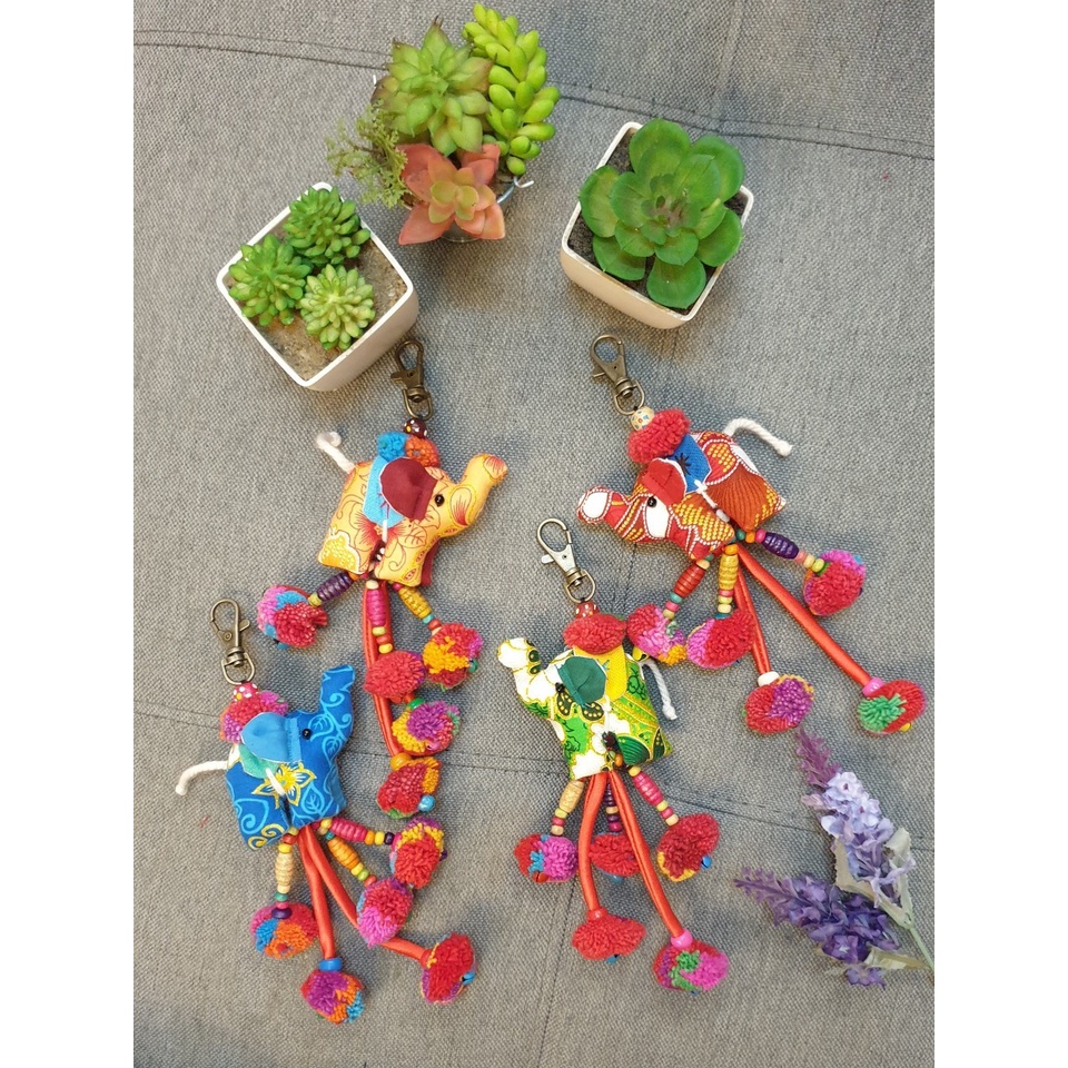 4-Legged Elephant Tassel Keychain Small Size Hill Tribe Souvenirs ...