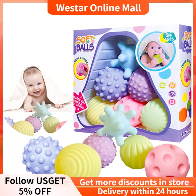 6pcs/set Baby Toy Ball Set Develop Baby's Tactile Senses Toy Touch Hand Training Massage Soft ...