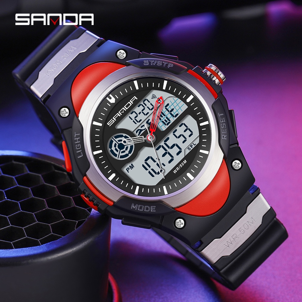 SANDA Men's Multi-Sport Watch Dual Display Luminous LED Digital Watch ...