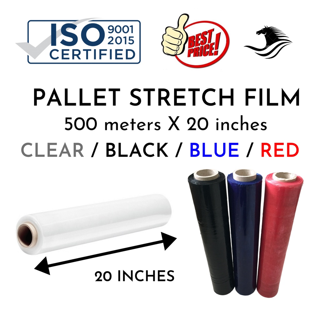 CLEAR BLACK BLUE RED Stretch Film Plastic Elastic Wrap 20 inches by 50m ...