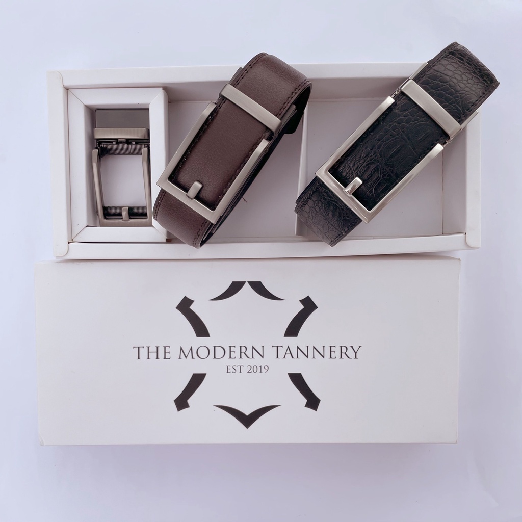 The Modern Tannery 1 Brown Leather Strap, 1 Black Snakeskin Leather ...