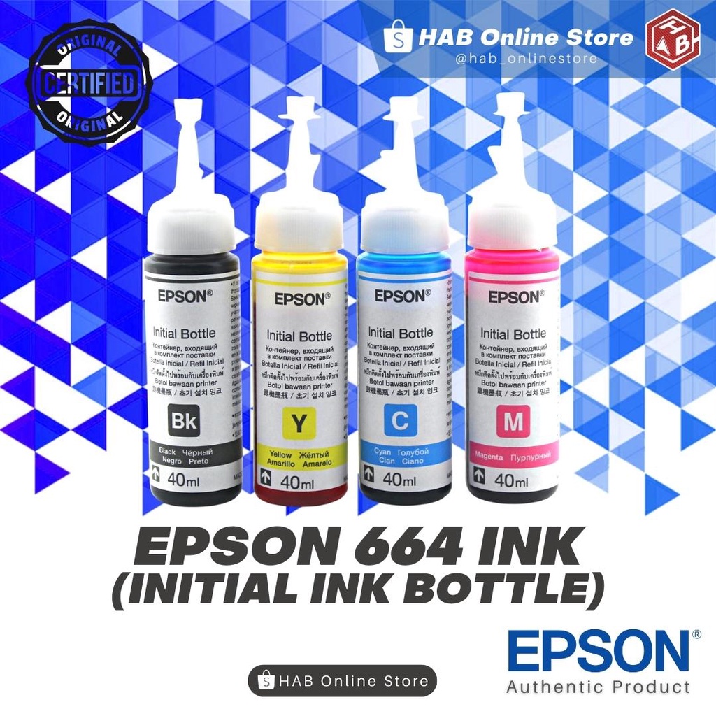 100% Original Genuine (1 SET BkCMY) Epson 664 Initial Ink Bottle 40ml for L120 L121 L210 L1300 ...