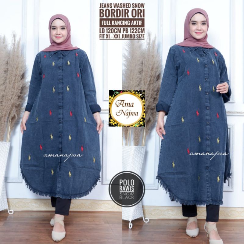 Polo Tunic JEANS Embroidery ORI (AMA NAJWA) | Shopee Philippines