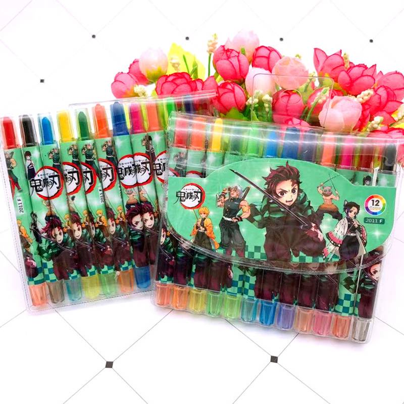 12colors Demon Slayer Kimetsu No Yaiba Anime pattern Rotating Crayons ...
