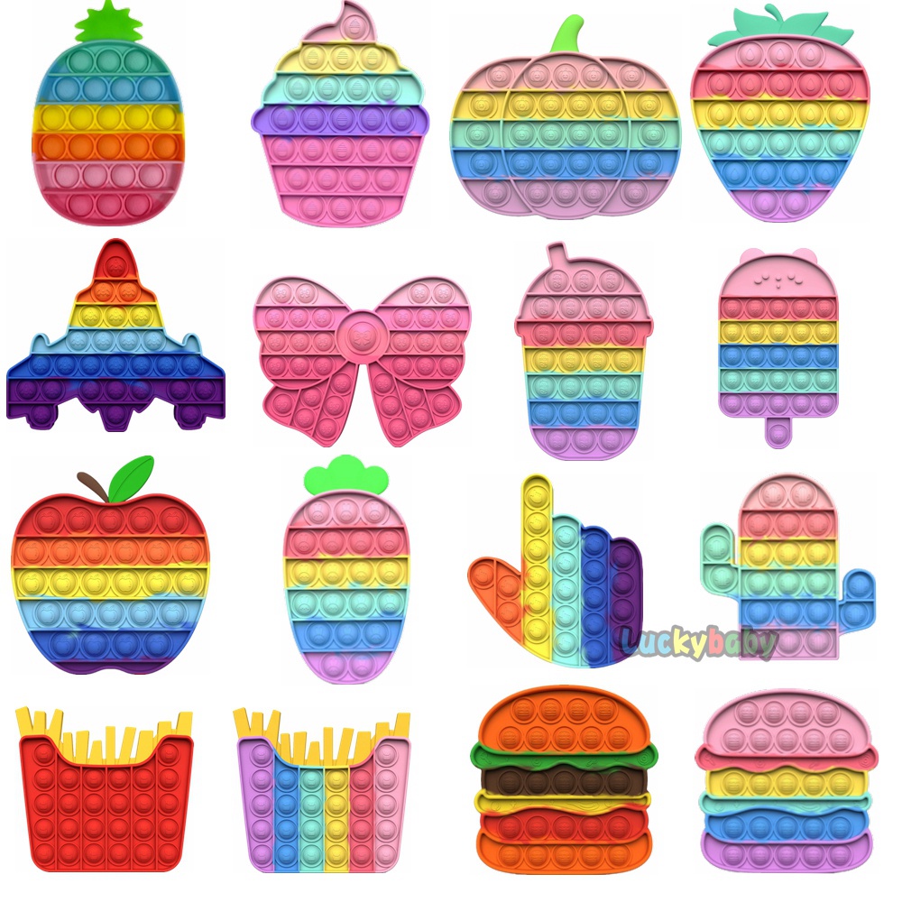 Pop It Colorful Macarons Fruit Burger Fries Push Bubble Fidget Toys ...