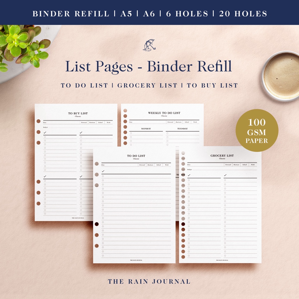 To Do List, Grocery List, To Buy List - Binder Refill, Loose Leaf, 100 ...