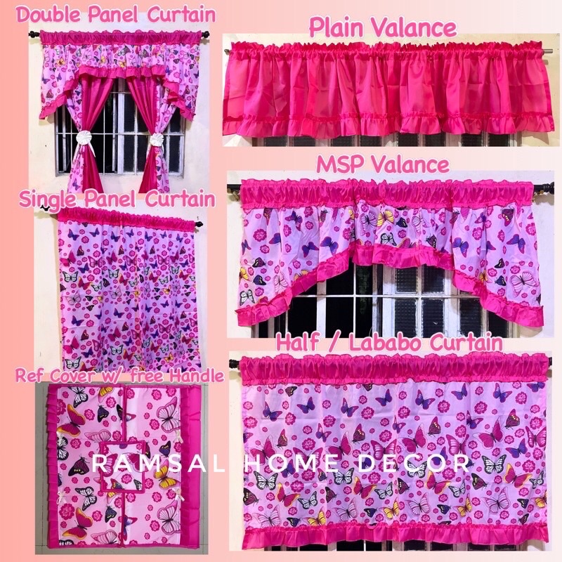 Farfalla Pink Curtain Set (Lababo Curtain, Valance Curtain, Door ...