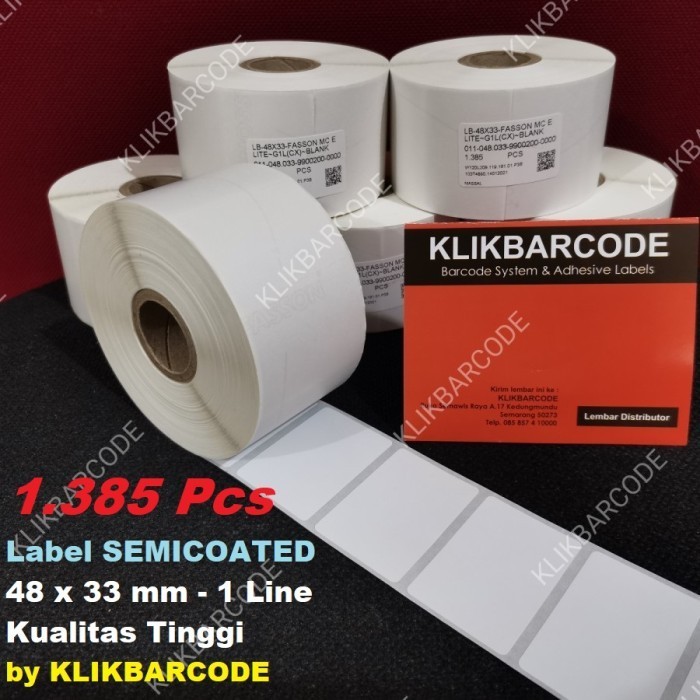 Semicoat barcode label 48 x 33 mm, 1385 pcs, 1 line original by pt sato ...