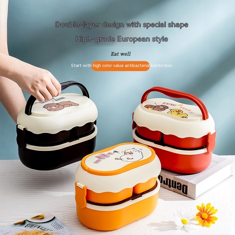 Hot selling portable cartoon double-layer children's tableware lunch ...