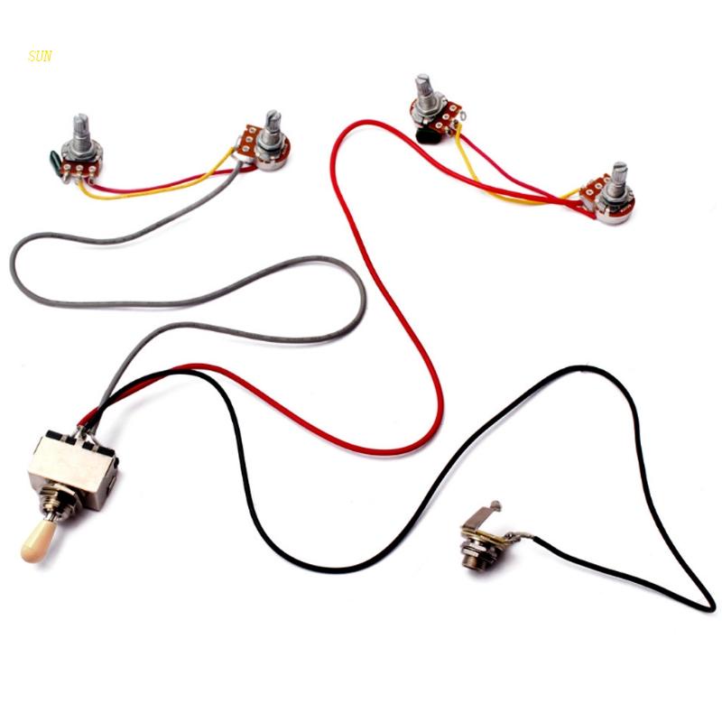SUN 1Set Wiring Harness 3 Way Toggle Switch 2V2T 500K Pots & Jack ...
