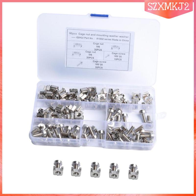 [ Pack 100 M5 Cage Nuts and Bolts Screw Washers Data Cabinet Rack Mount ...