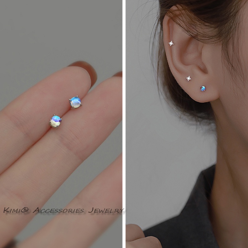 Moon Stone Stud Earings for Women Piercing Earrings Set Hikaw Earings ...