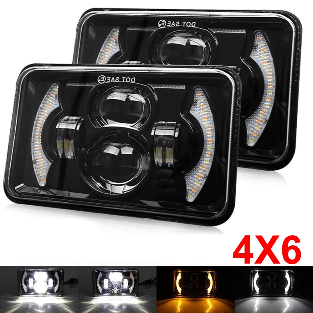 Super Bright 4x6" Inch LED Headlights Hi/Lo Beam with White Amber DRL ...