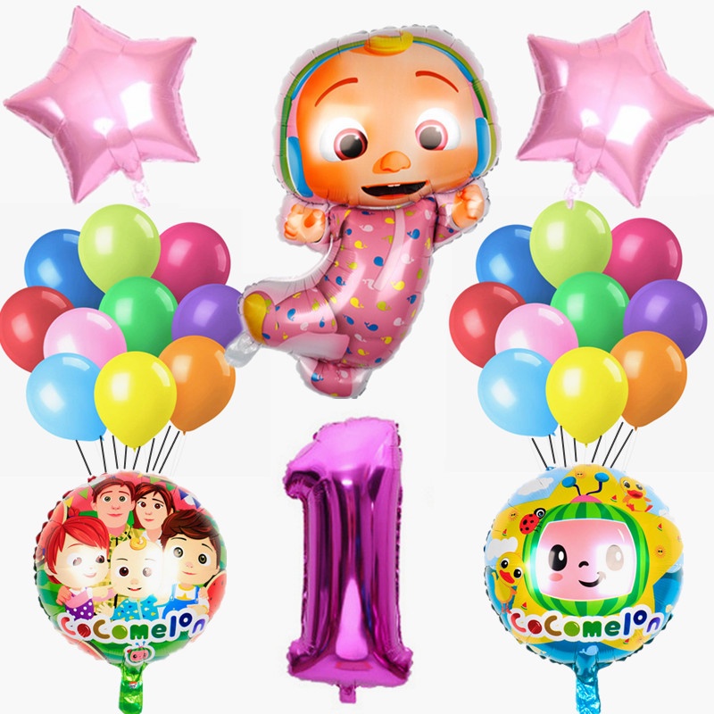 Cartoon Watermelon Character Balloon Set Pink Cocomelon Children Girl ...