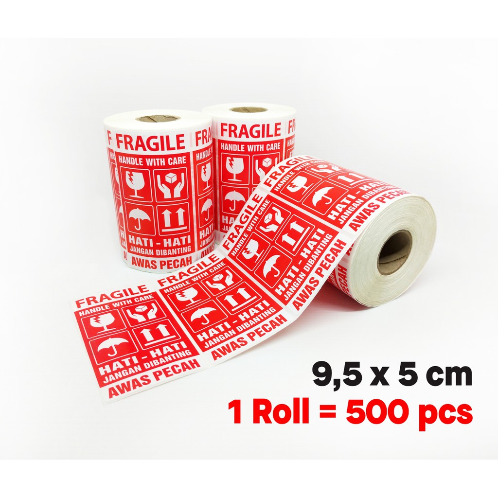 Fragile Label Sticker Beware Of Broken Stickers 9.5 x 5 Cm (1 Roll/500 ...