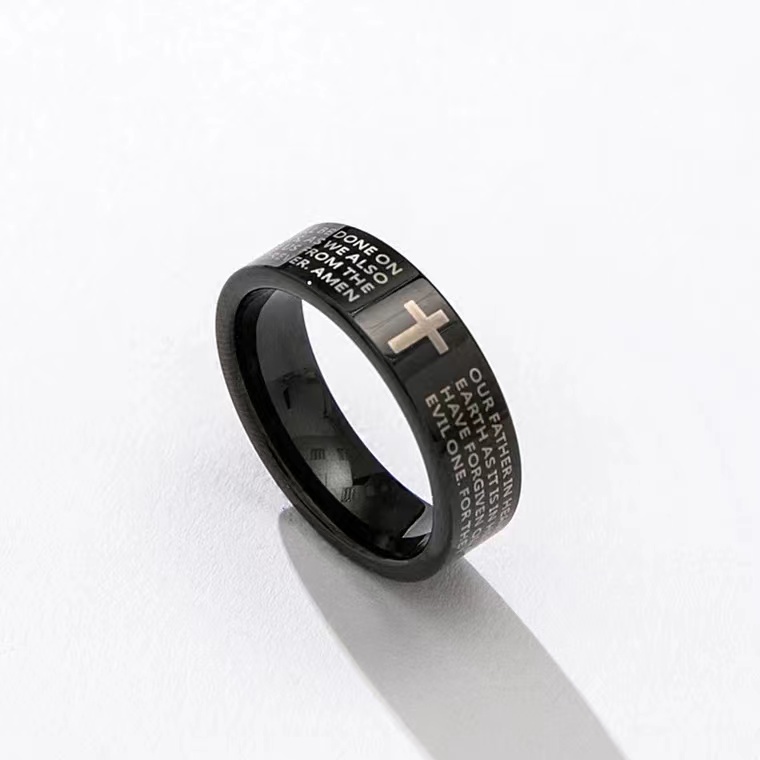 Retro Style European American Popular Cross Scripture Ring Trendy Men ...