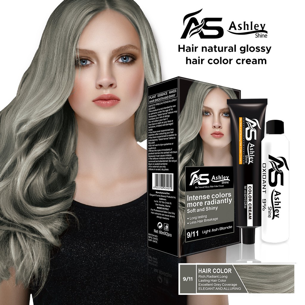 Ashley 2in1 bio natural glossy hair color cream 9/11 (light ash blonde ...