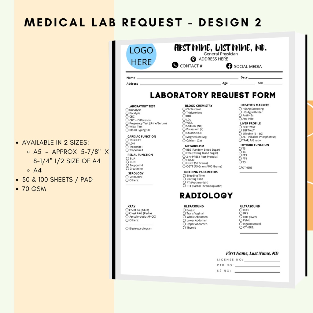 Medical Laboratory Request Form Notepad for Medical Professionals ...