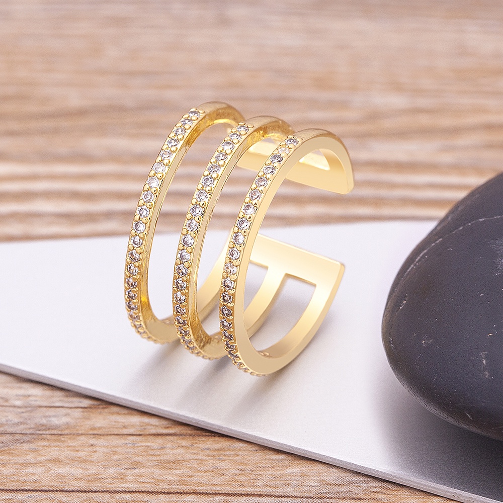 High Quality Three Layers Copper Zircon Gold Open Adjustable Rings For ...