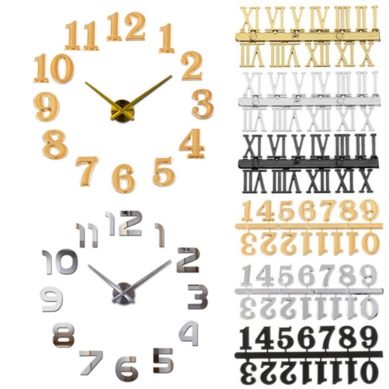 DIY 3D Wall Clock Kit Arabic Numerals Roman Clocks 1 Set Minimalist Style Customizable Repair ...